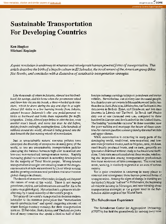 (PDF) Sustainable Transportation For Developing Countries