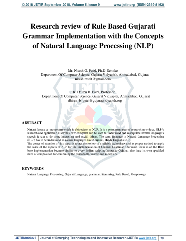(PDF) Research review of Rule Based Gujarati Grammar Implementation ...