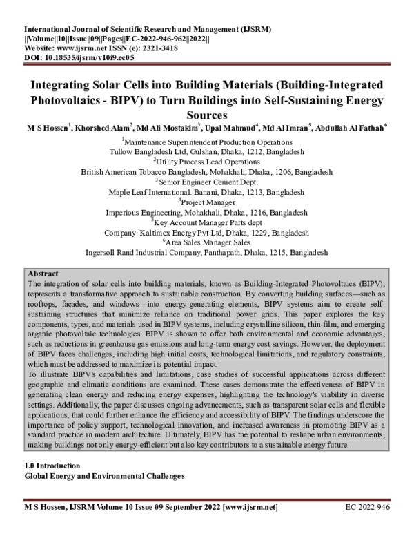 (PDF) Integrating Solar Cells into Building Materials (Building ...