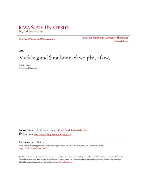 (PDF) Modeling and Simulation of two-phase flows