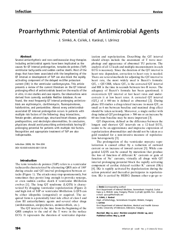 (PDF) Proarrhythmic Potential of Antimicrobial Agents