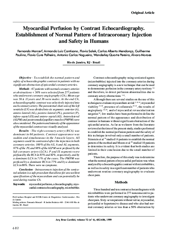 (PDF) Myocardial perfusion by contrast echocardiography. Establishment ...