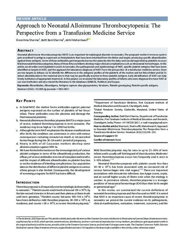 (PDF) Approach to Neonatal Alloimmune Thrombocytopenia: The Perspective ...