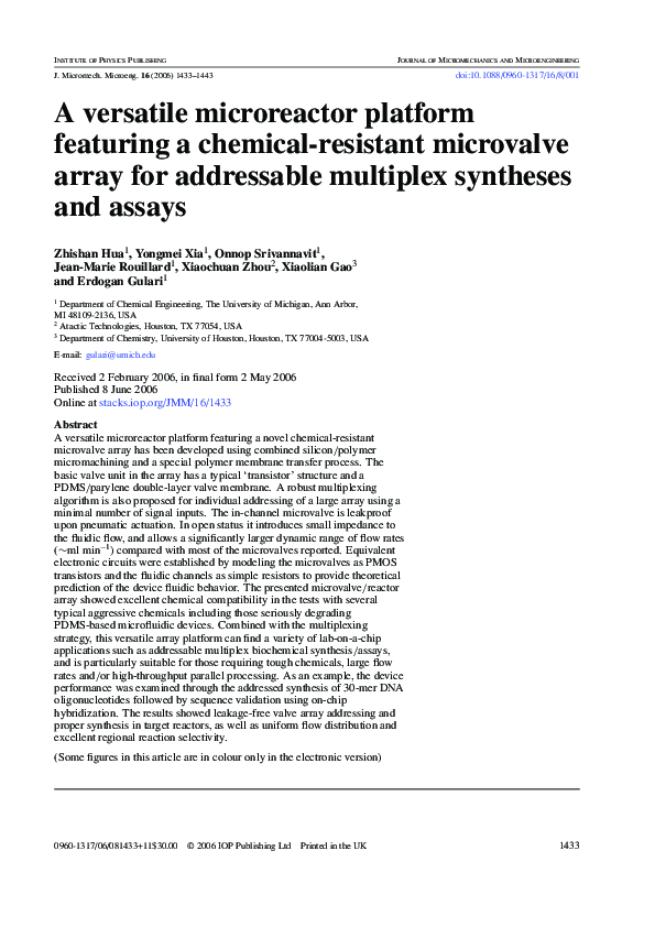 (PDF) A versatile microreactor platform featuring a chemical-resistant ...
