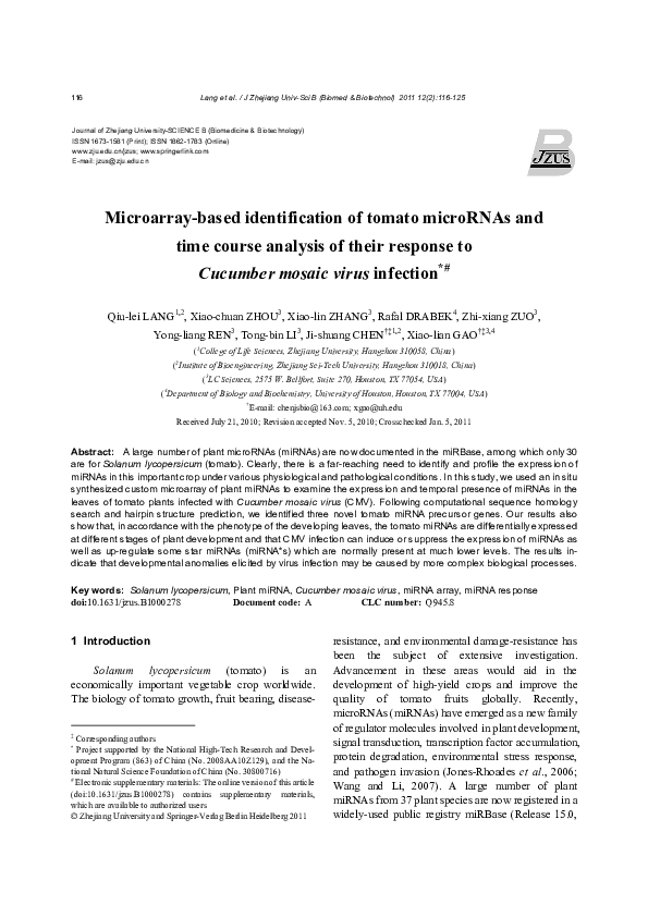 (PDF) Microarray-based identification of tomato microRNAs and time course analysis of their ...