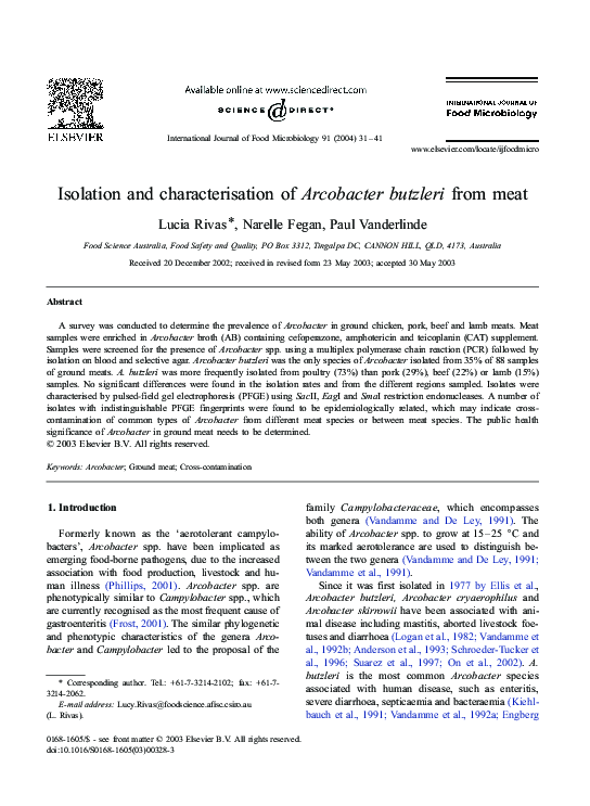 (PDF) Isolation and characterisation of Arcobacter butzleri from meat