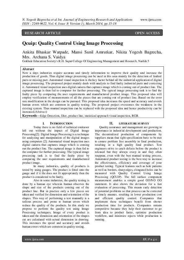 (PDF) Automated Quality Control via Image Processing
