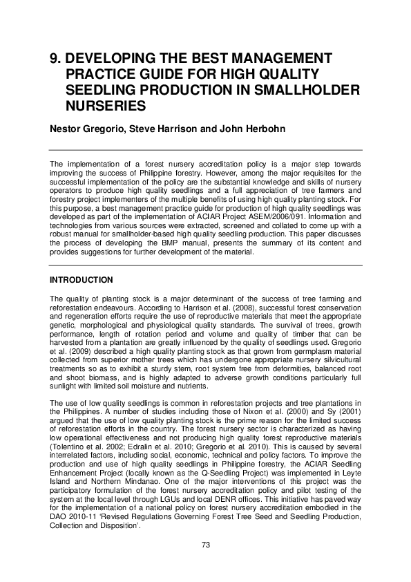 (PDF) Developing the best management practice guide for high quality ...