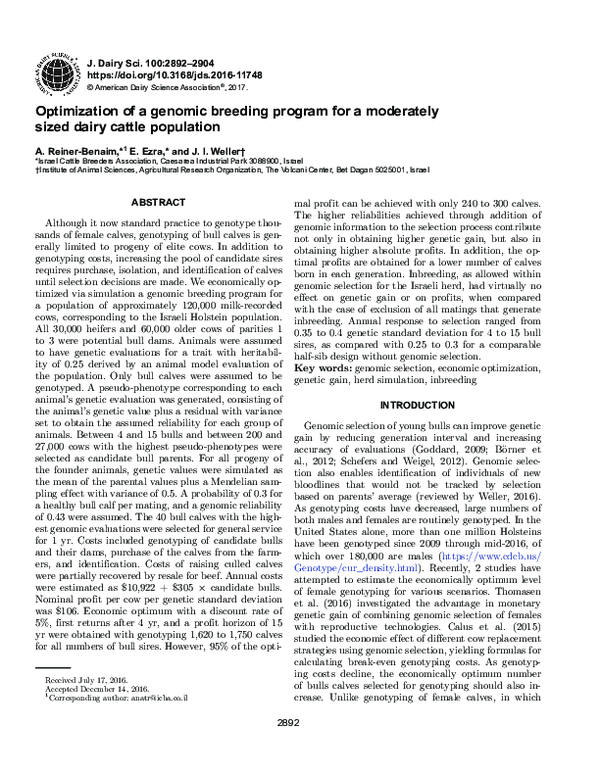 (PDF) Optimization of a genomic breeding program for a moderately sized ...