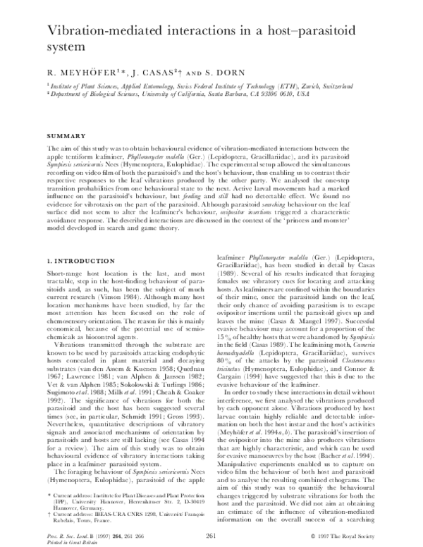 (PDF) Vibration–mediated interactions in a host–parasitoid system