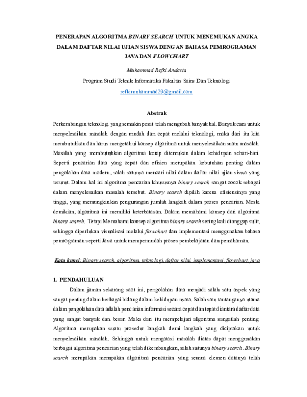 (PDF) PENERAPAN ALGORITMA BINARY SEARCH UNTUK MENEMUKAN ANGKA DALAM DAFTAR NILAI UJIAN SISWA ...