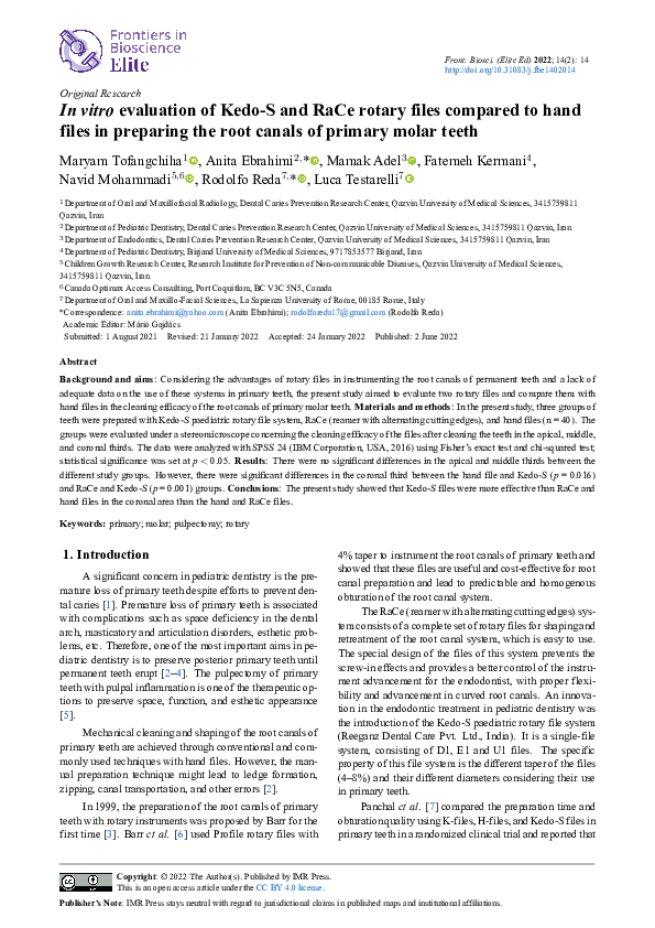 (PDF) In vitro evaluation of Kedo-S and RaCe rotary files compared to ...