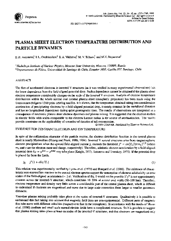 (PDF) Plasma sheet electron temperature distribution and particle dynamics