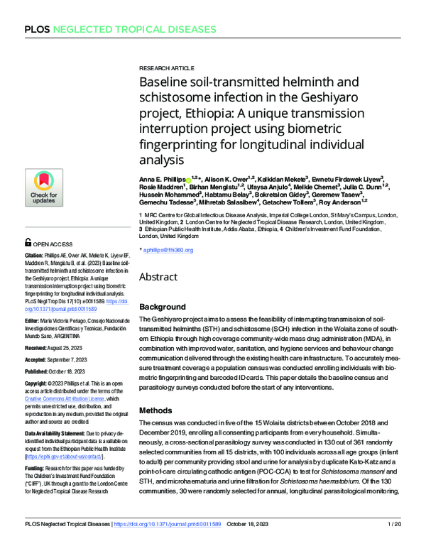 (PDF) Baseline soil-transmitted helminth and schistosome infection in ...