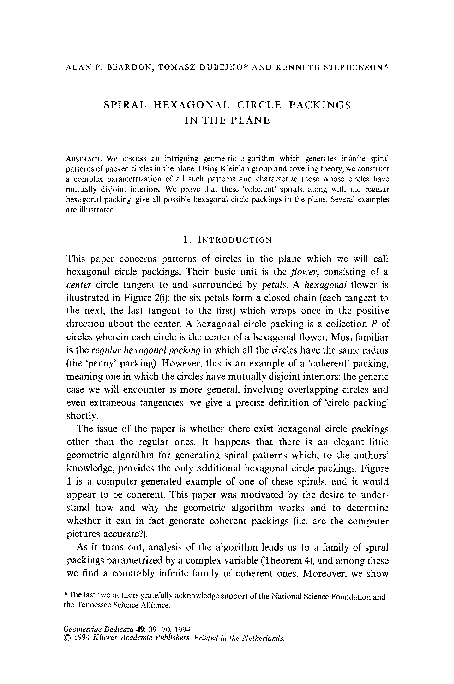 (PDF) Spiral hexagonal circle packings in the plane