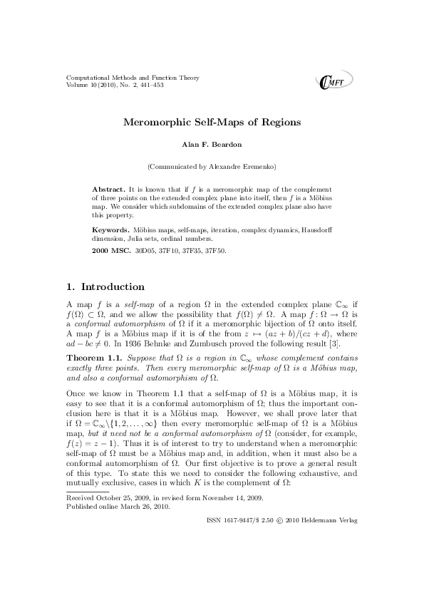 (PDF) Meromorphic Self-Maps of Regions