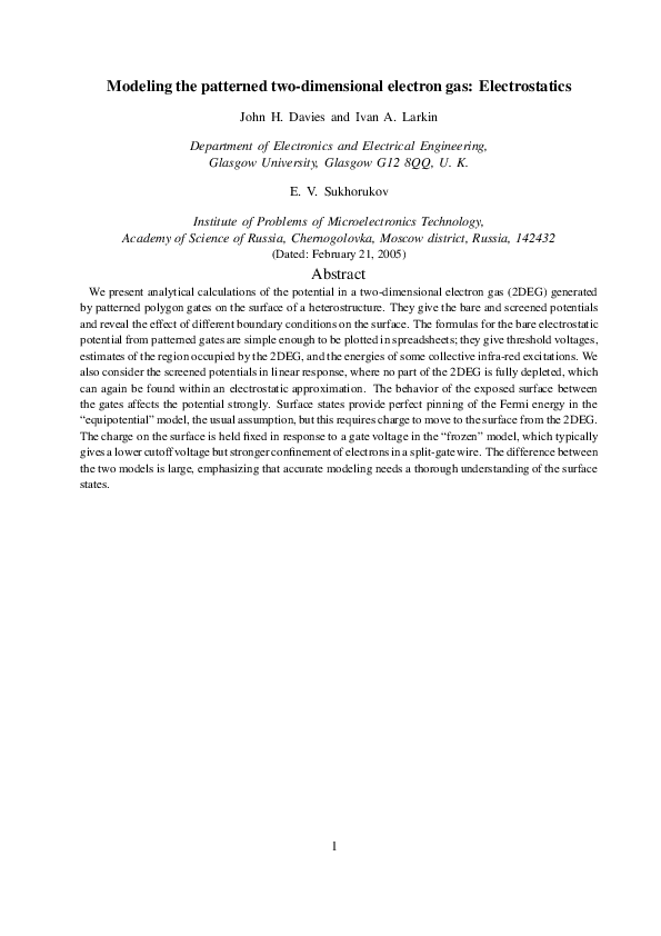 (PDF) Modeling the patterned two-dimensional electron gas: Electrostatics
