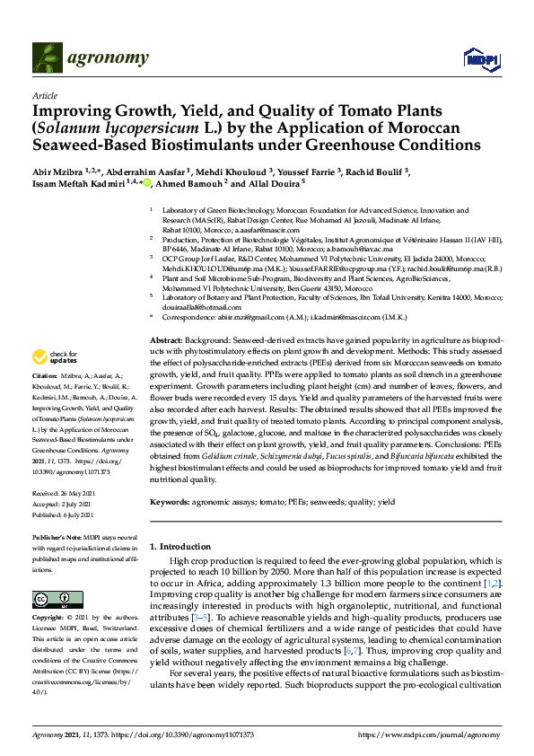 (PDF) Improving Growth, Yield, and Quality of Tomato Plants (Solanum lycopersicum L) by the ...