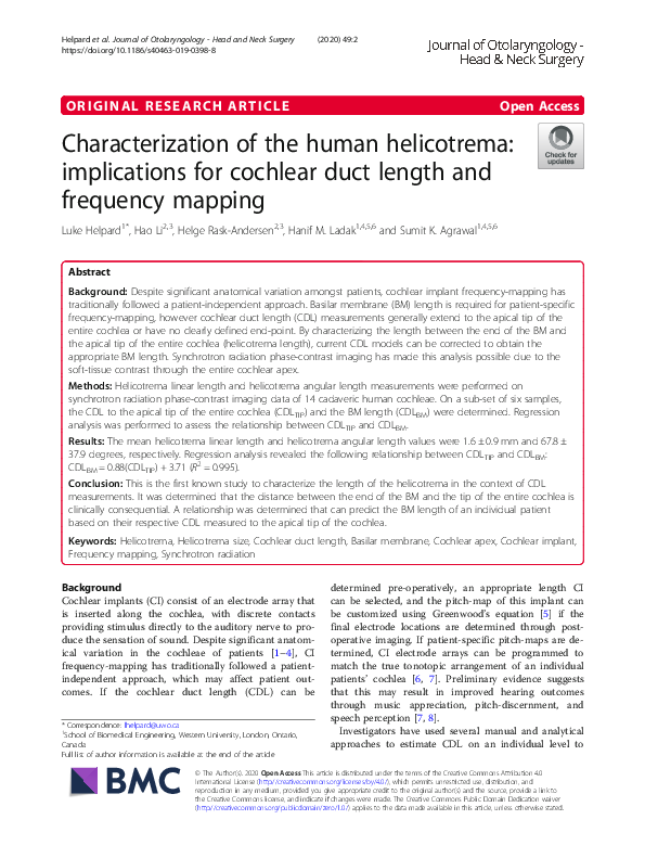 (PDF) Characterization of the human helicotrema: implications for ...