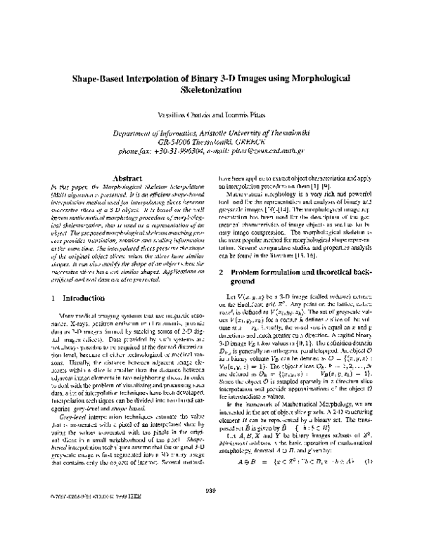 Pdf Shape Based Interpolation Of Binary 3 D Images Using