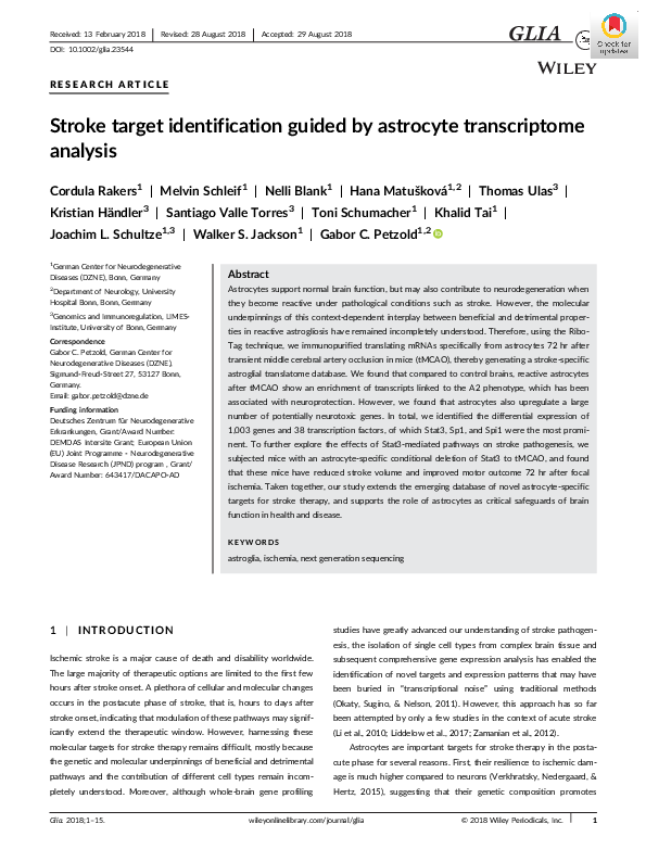 (PDF) Stroke target identification guided by astrocyte transcriptome ...