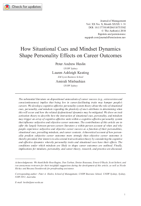 (PDF) How Situational Cues and Mindset Dynamics Shape Personality Effects on Career Outcomes