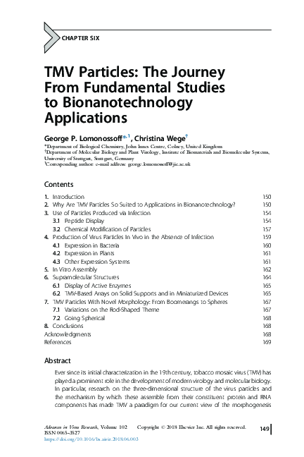 (PDF) TMV Particles: The Journey From Fundamental Studies to Bionanotechnology Applications