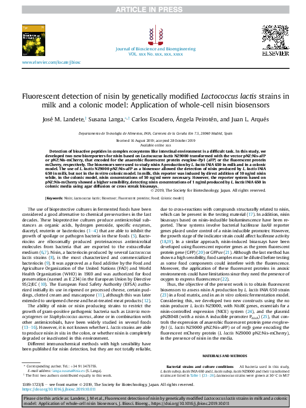(PDF) Fluorescent detection of nisin by genetically modified ...