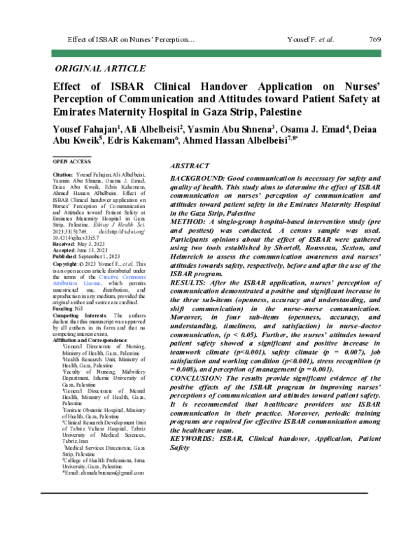 (PDF) Effect of ISBAR Clinical Handover Application on Nurses ...