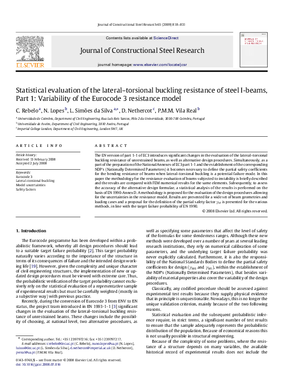 (PDF) Statistical evaluation of the lateral–torsional buckling resistance of steel I-beams, Part ...