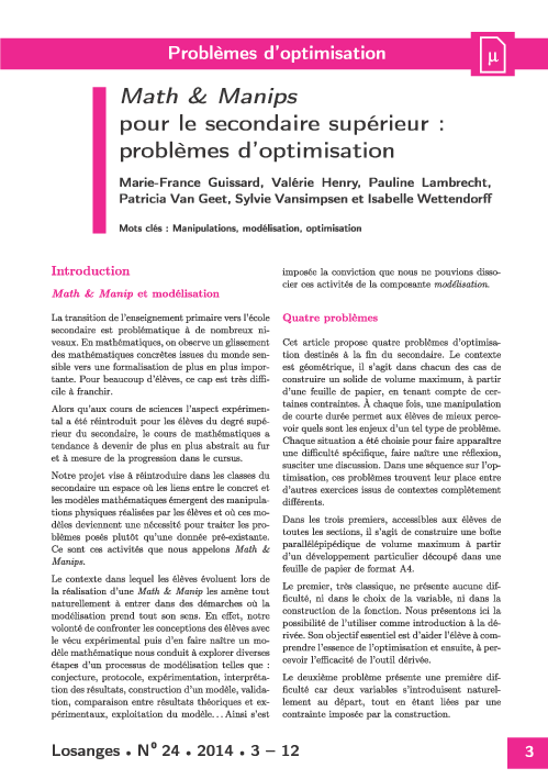 (PDF) Math & Manips pour le secondaire supérieur : problèmes d'optimisation