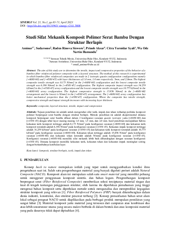 (PDF) Studi Sifat Mekanik Komposit Polimer Serat Bambu Dengan Struktur ...