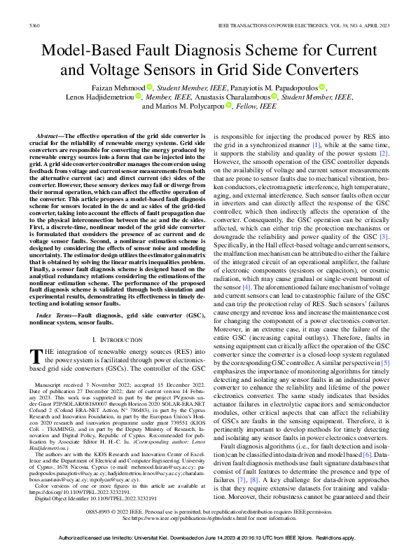 (PDF) Model-Based Fault Diagnosis Scheme for Current and Voltage Sensors in Grid Side Converters
