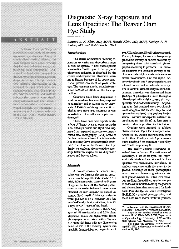 (PDF) Diagnostic x-ray exposure and lens opacities: the Beaver Dam Eye ...