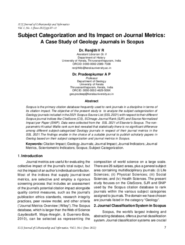 (PDF) Subject Categorization and Its Impact on Journal Metrics: A Case ...