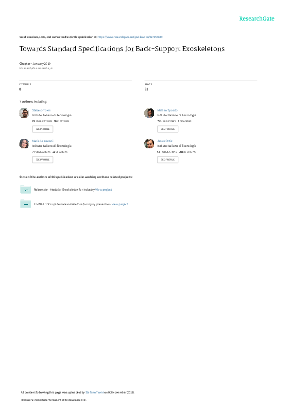 (PDF) Towards Standard Specifications for Back-Support Exoskeletons