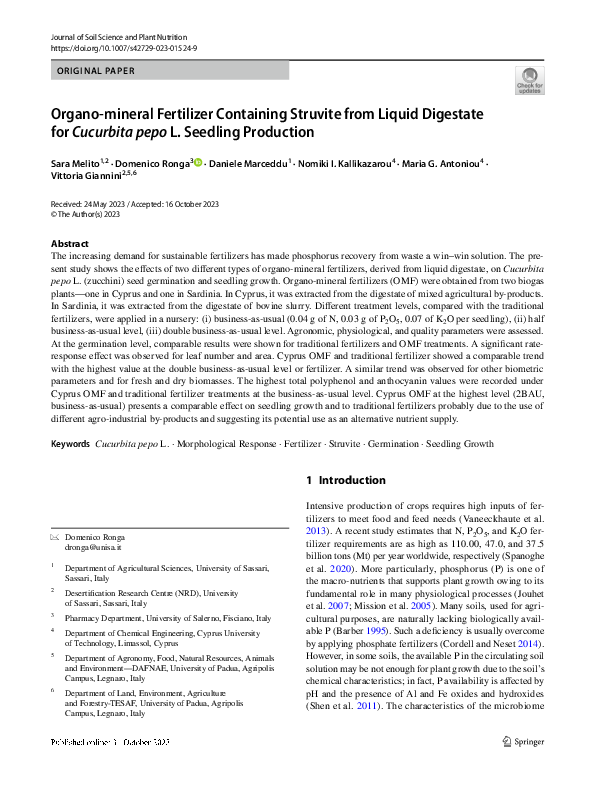 (PDF) Organo-mineral Fertilizer Containing Struvite from Liquid ...
