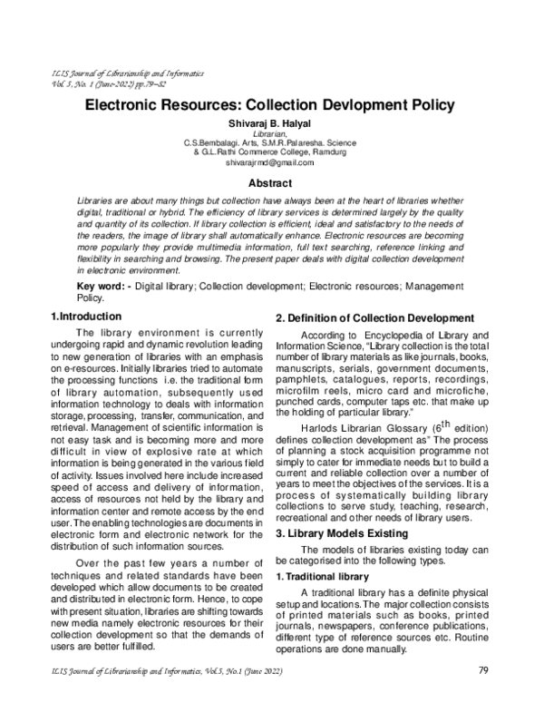 (PDF) Electronic Resources: Collection Devlopment Policy