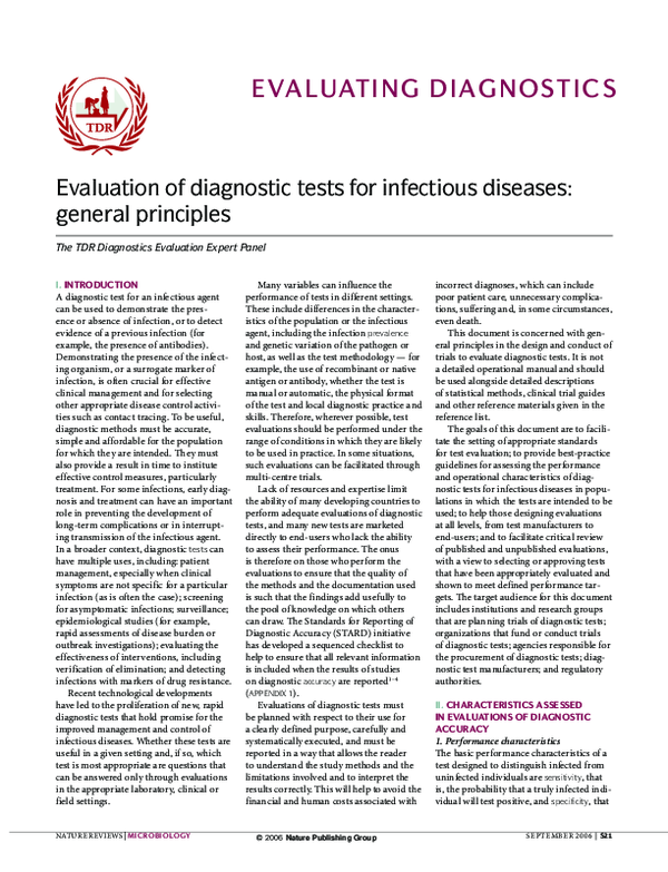 (PDF) Evaluation of diagnostic tests for infectious diseases: general ...