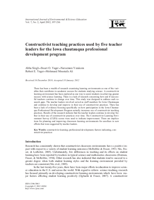 (PDF) Constructivist teaching practices used by five teacher leaders for the Iowa chautauqua ...