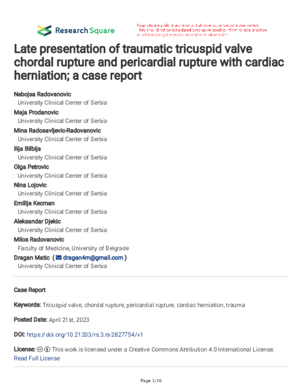 (PDF) Late presentation of traumatic tricuspid valve chordal rupture ...