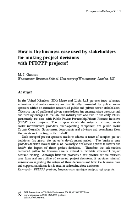 (PDF) How is the business case used by stakeholders for making project ...