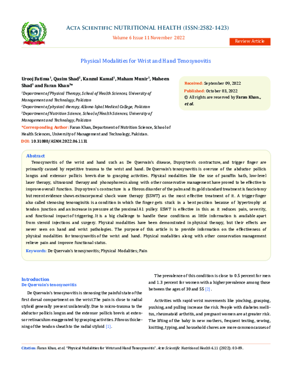 (PDF) Physical Modalities for Wrist and Hand Tenosynovitis