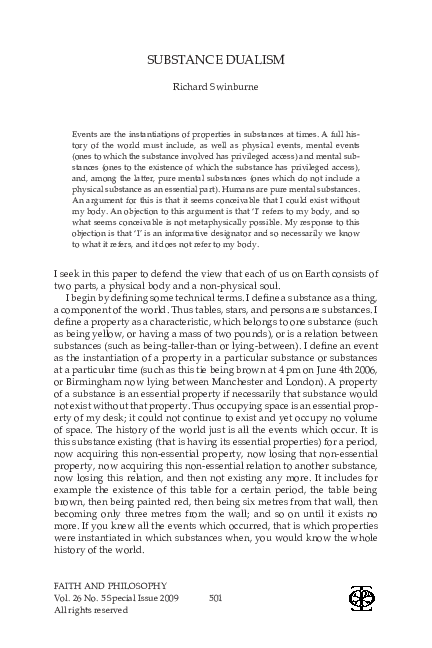 (PDF) Substance Dualism