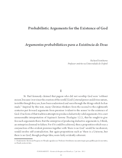 (PDF) Probabilistic Arguments for the Existence of God