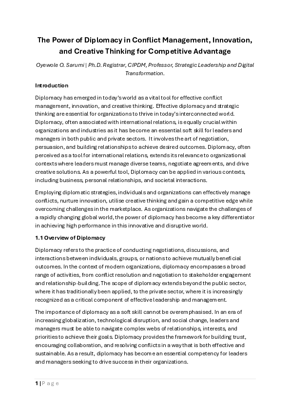 (PDF) THE POWER OF DIPLOMACY IN CONFLICT MANAGEMENT INNOVATION AND ...