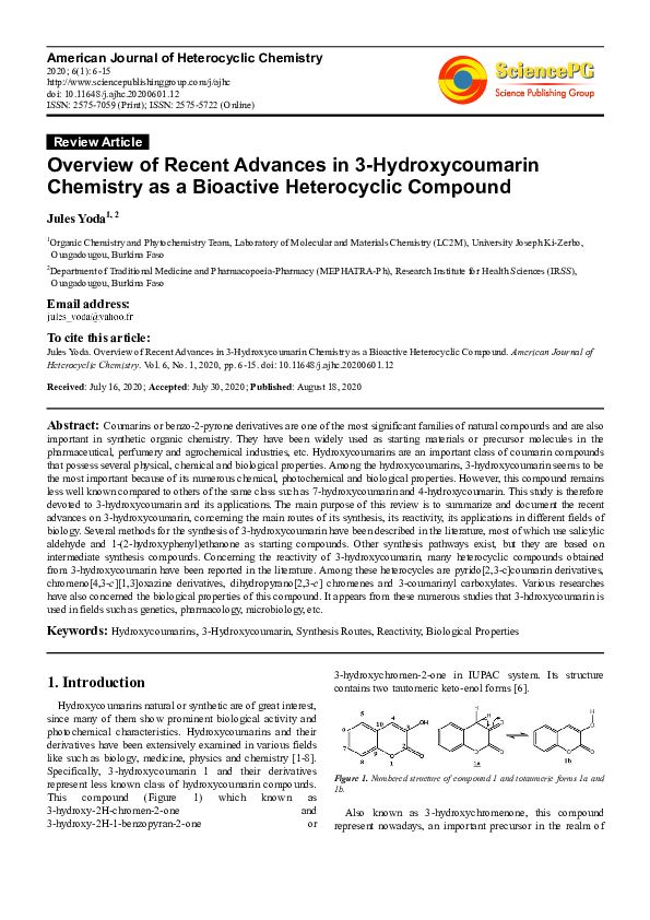 Pdf Overview Of Recent Advances In 3 Hydroxycoumarin Chemistry As A Bioactive Heterocyclic