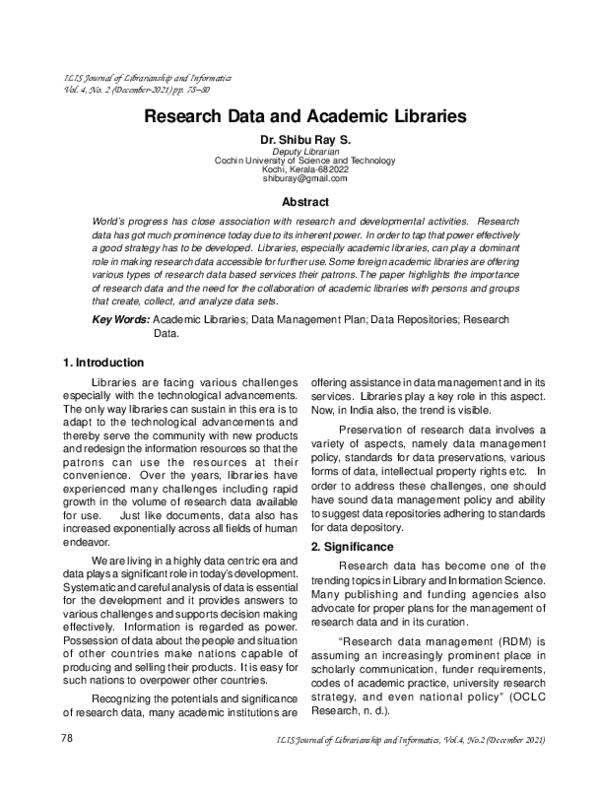 (PDF) Research Data and Academic Libraries