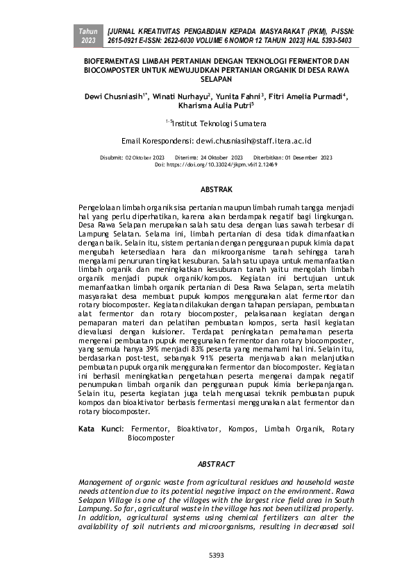 (PDF) Biofermentasi Limbah Pertanian dengan Teknologi Fermentor dan ...