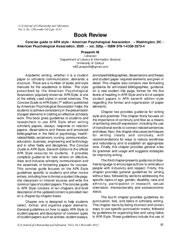 (PDF) Concise guide to APA style / American Psychological Association ...